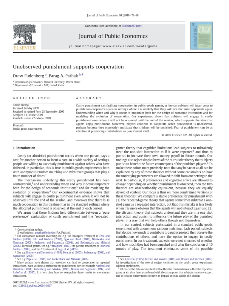 Journal of Public Economics: Drew Fudenberg, Parag A. Pathak | PDF ...
