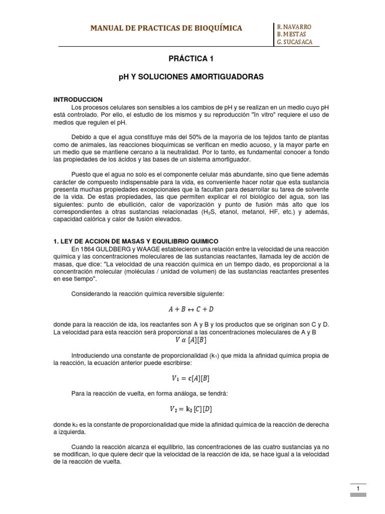 PRÁCTICA 1 pH y soluciones amortiguadoras | PDF | Ph | Ácido