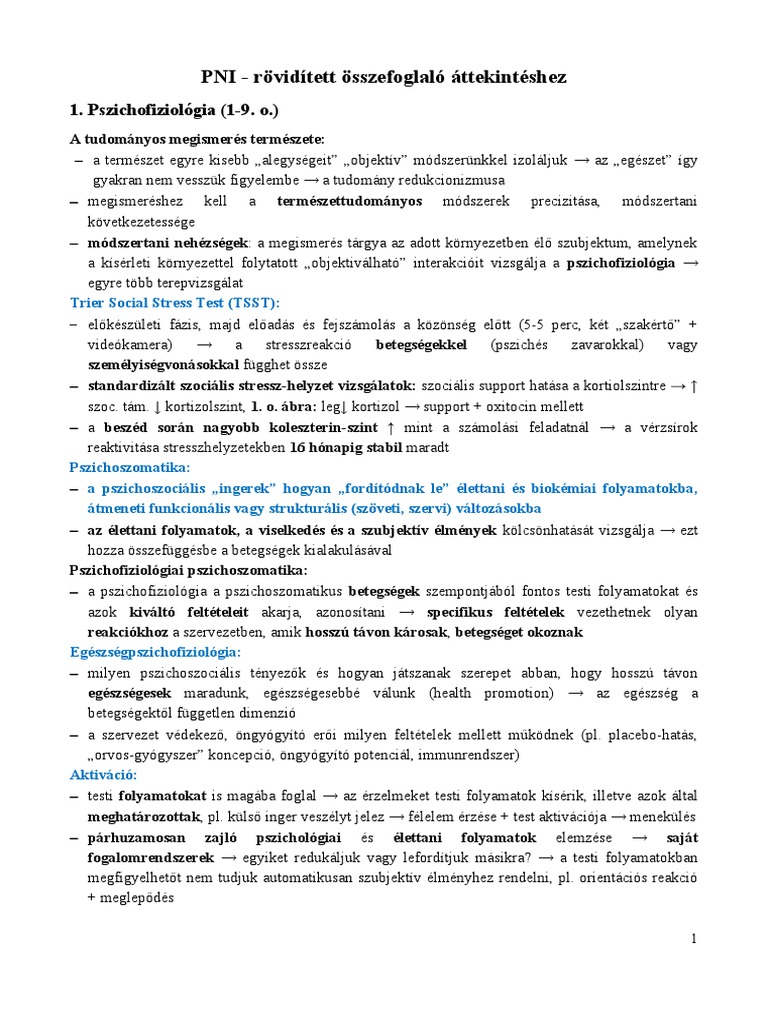 Pszicho-Neuro-Immunológia Vázlat | PDF