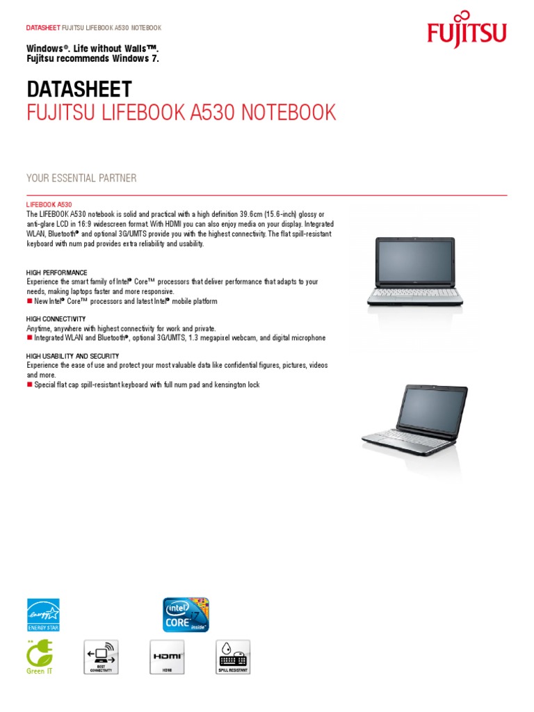 Fujitsu Lifebook A530 Notebook: Datasheet | PDF | Laptop | High Speed ...