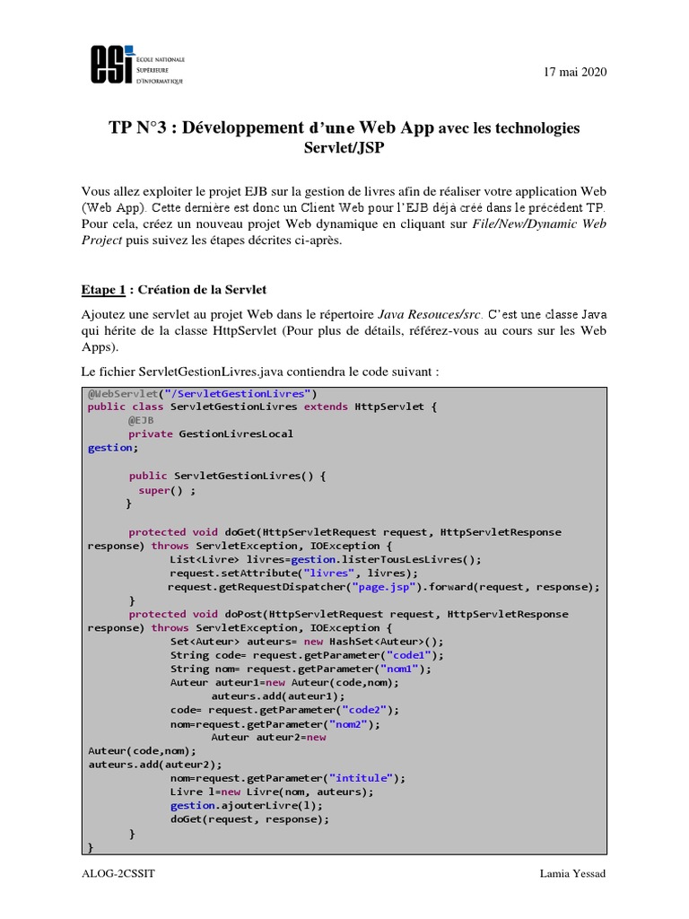 TP3 Servlet | PDF | JavaServer Pages | Java (Langage de programmation)