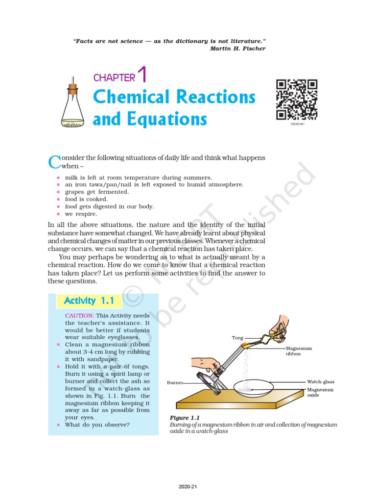 NCERT Books For Class 10 Science Chapter 1 Chemical Reactions and ...