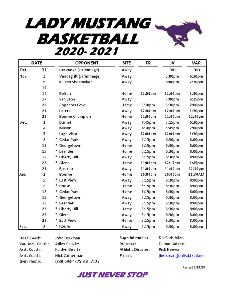 Basketball Schedule 20-21 New | PDF | Sports
