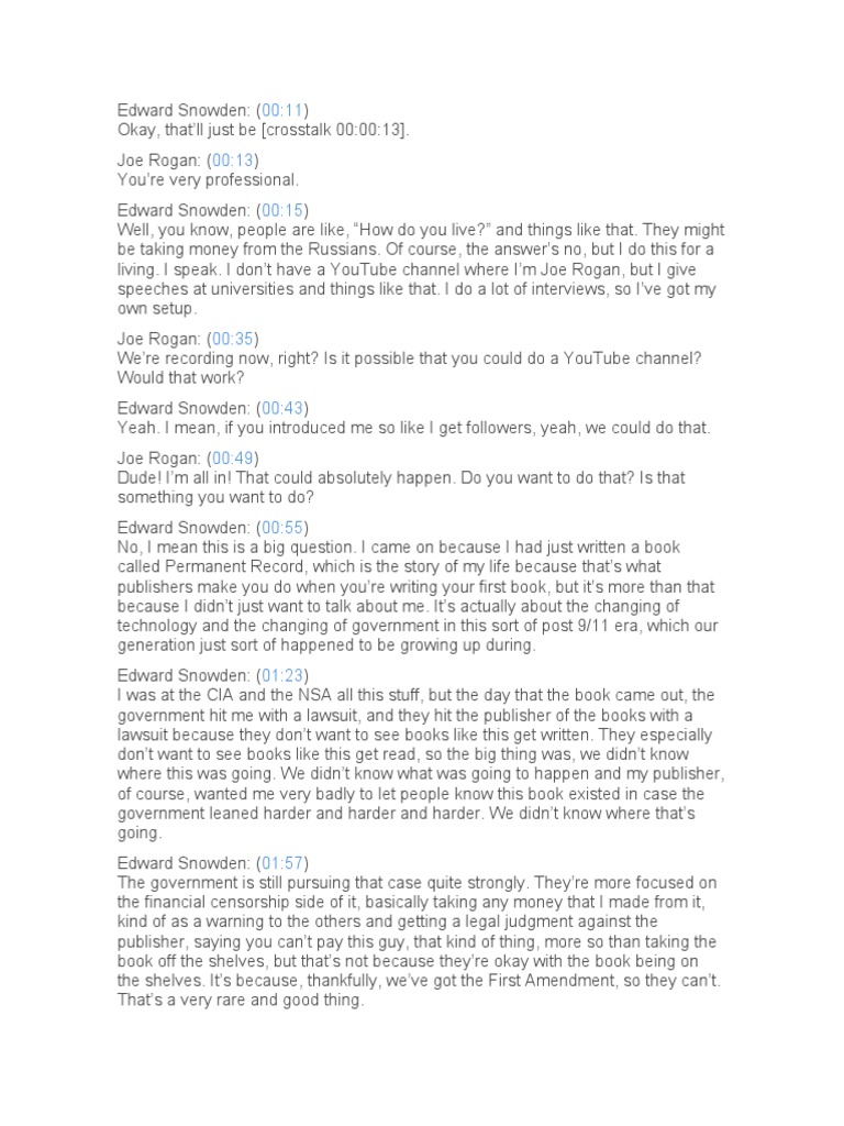 Edward Snowden Joe Rogan Interview Transcript | PDF | Edward Snowden ...