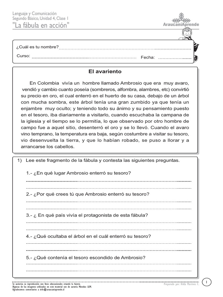 Fabula El Avariento PDF | PDF | Fábula | Palabra