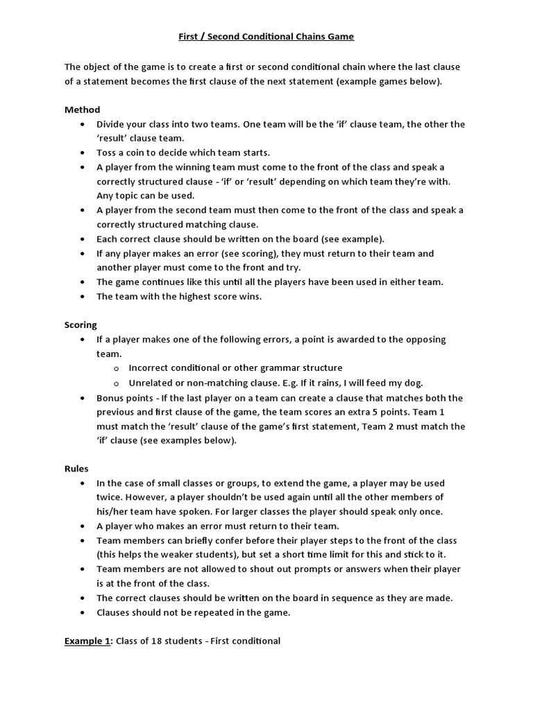 First / Second Conditional Chains Game | PDF | Clause | Cognition