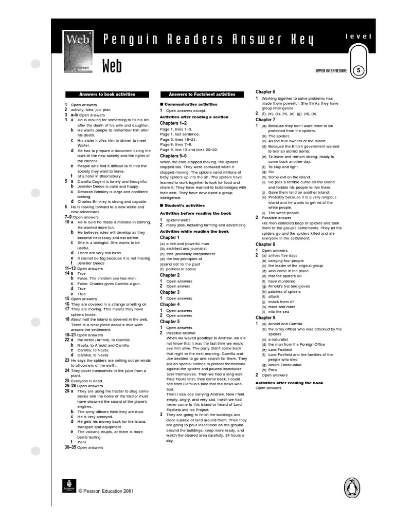 Penguin Readers Answer Key: Answers To Book Activities Answers To ...