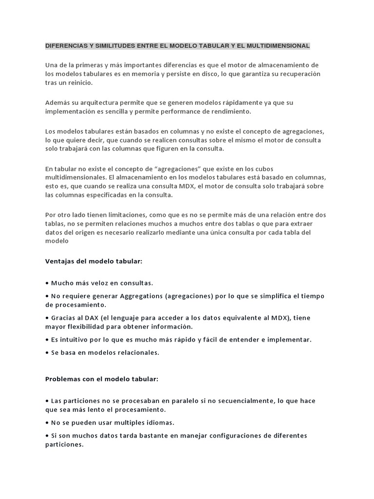 Modelos Tabular vs Multidimensional | PDF | Bases de datos | Informática