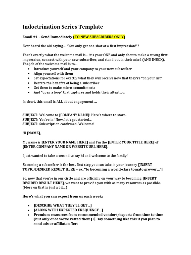 1 Indoctrination Series Template | PDF | Subscription Business Model ...