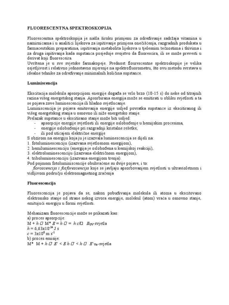 Molekulska Spektroskopija - Fluorescencijska Spektroskopija | PDF
