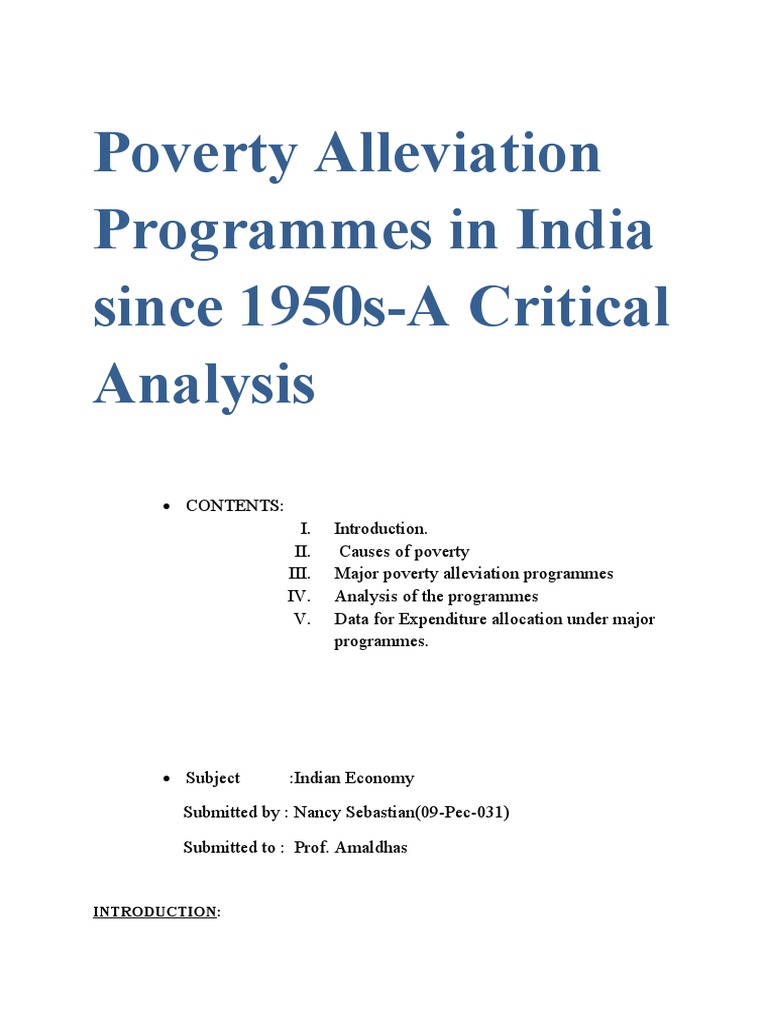 Poverty Alleviation Programmes in India Since 1950s-A Critical Analysis ...