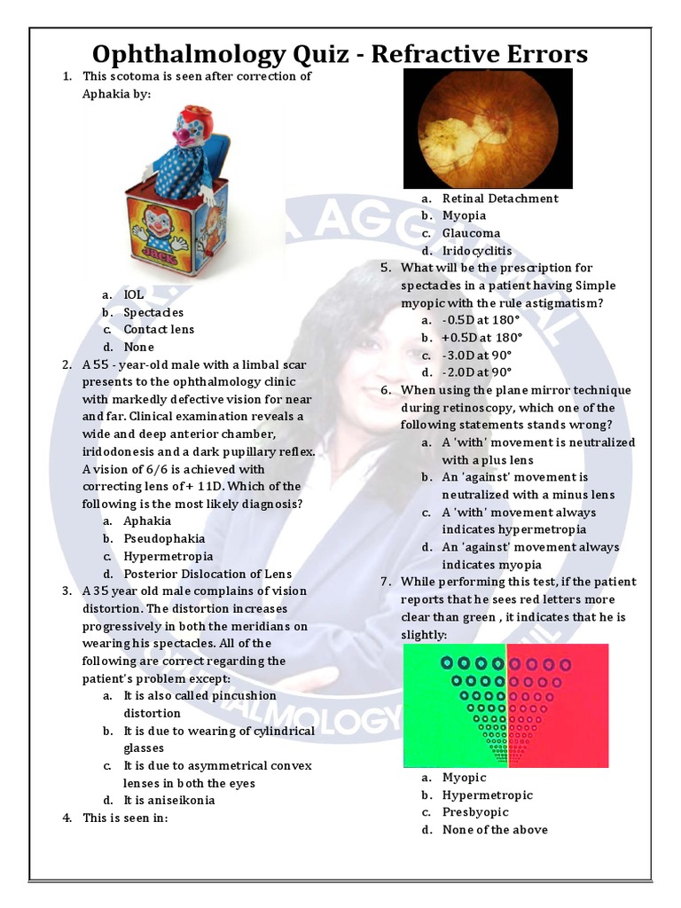 Ophthalmology Quiz - Refractive Errors | PDF | Glasses | Natural Philosophy