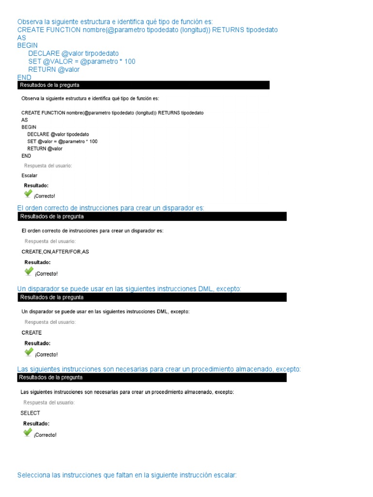 Crear funciones, procedimientos y disparadores SQL | PDF | Datos de computadora | Ingeniería de ...