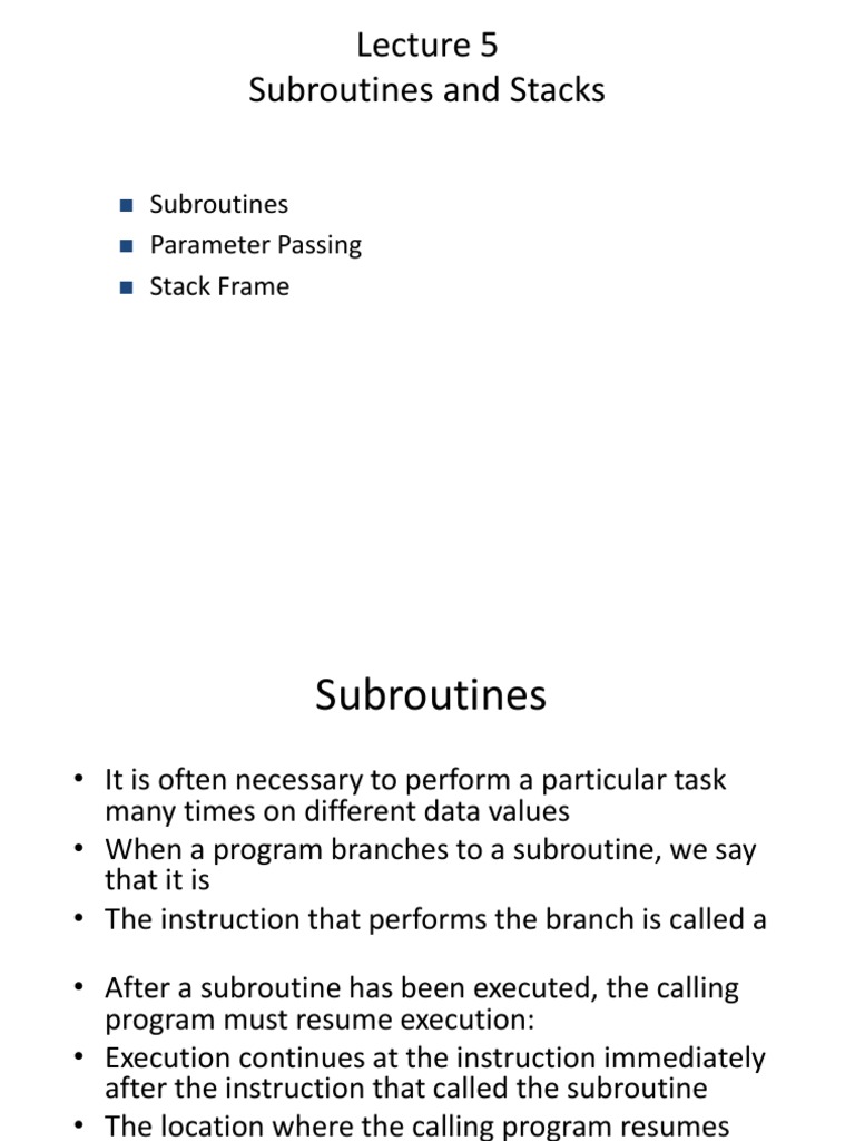 5.subroutines and Stacks PDF | PDF | Subroutine | Parameter (Computer ...