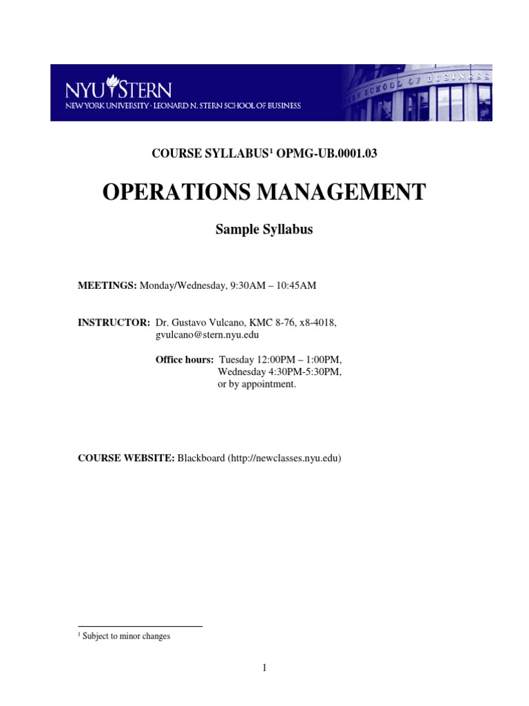 Operations Management: Course Syllabus OPMG-UB.0001.03 | PDF ...