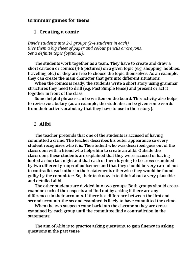 Grammar Games For Teens | PDF