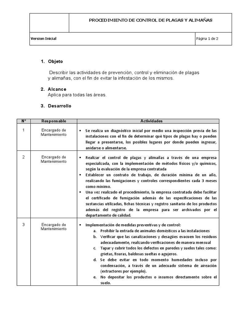 Poe De Control De Plagas Y Alimañas Pdf Control De Plagas Pesticida