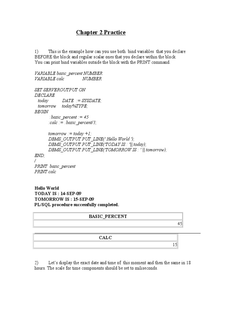 Chapter2 - Example Exercise | PDF | Pl/Sql | Computer Programming