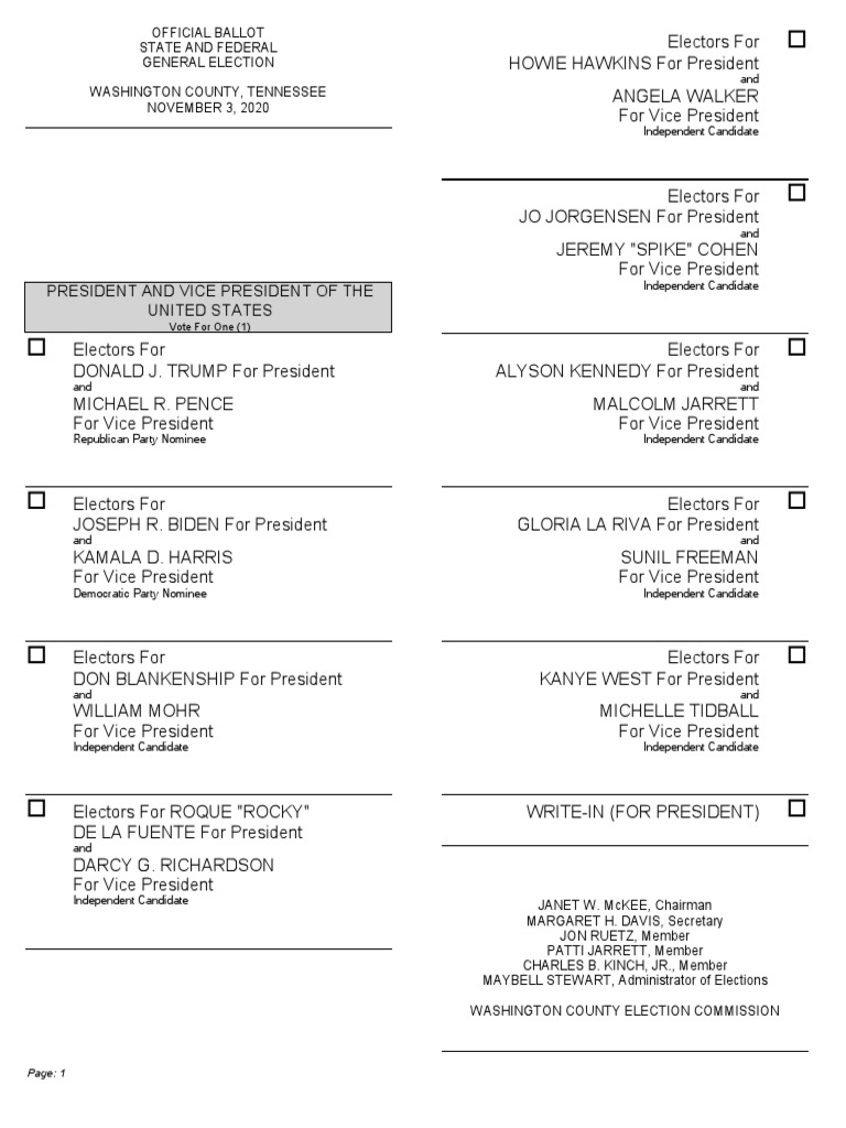 Sample Ballot | PDF | Vice President Of The United States | Independent ...