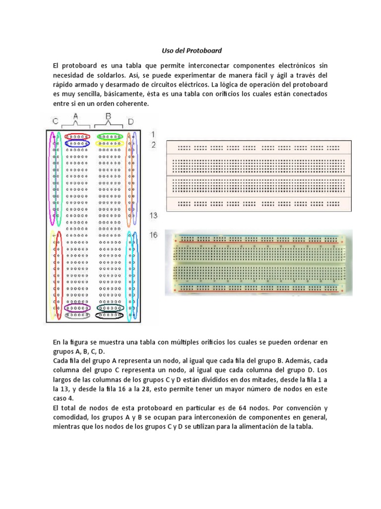 Guía básica para el uso del protoboard | PDF | Corriente eléctrica | Resistencia Eléctrica y ...