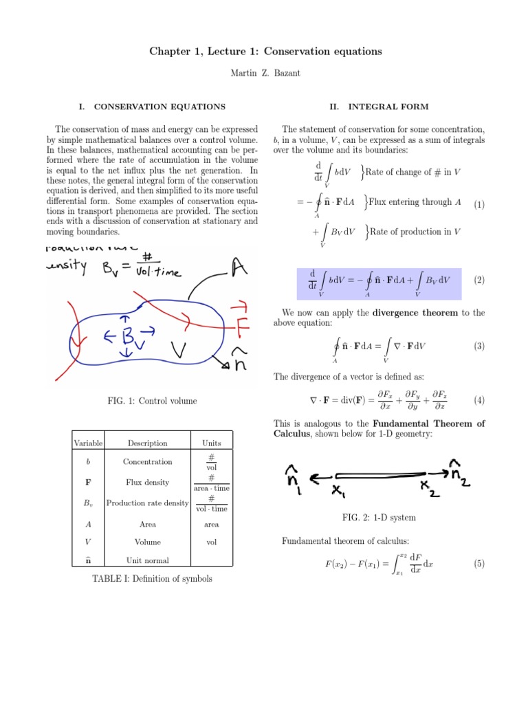 Ch1 L1 Conservation Equations | PDF | Diffusion | Integral