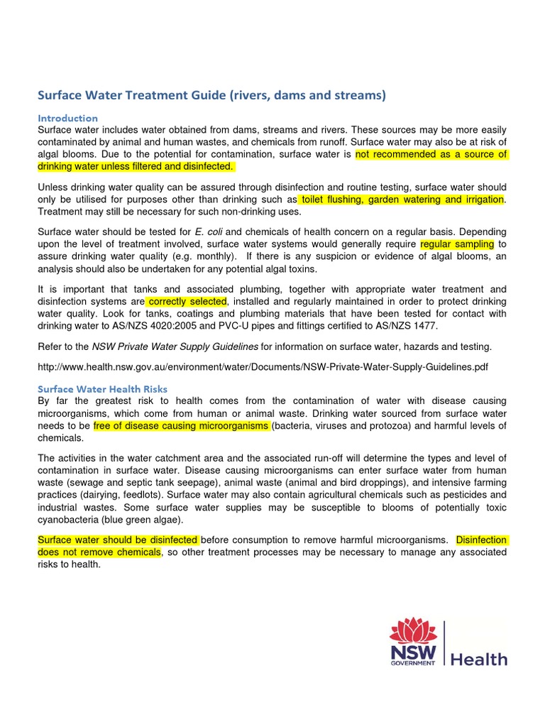 Surface Water Treatment Guidelines | PDF | Water Purification | Sewage ...