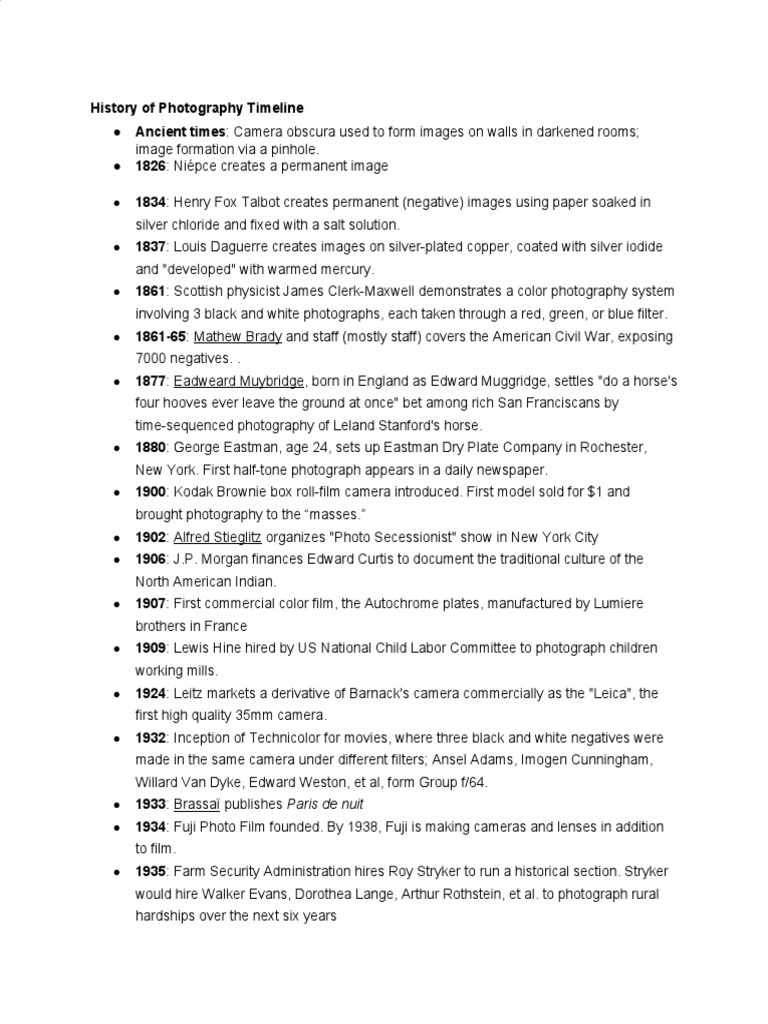History of Photography Timeline-2020 | PDF