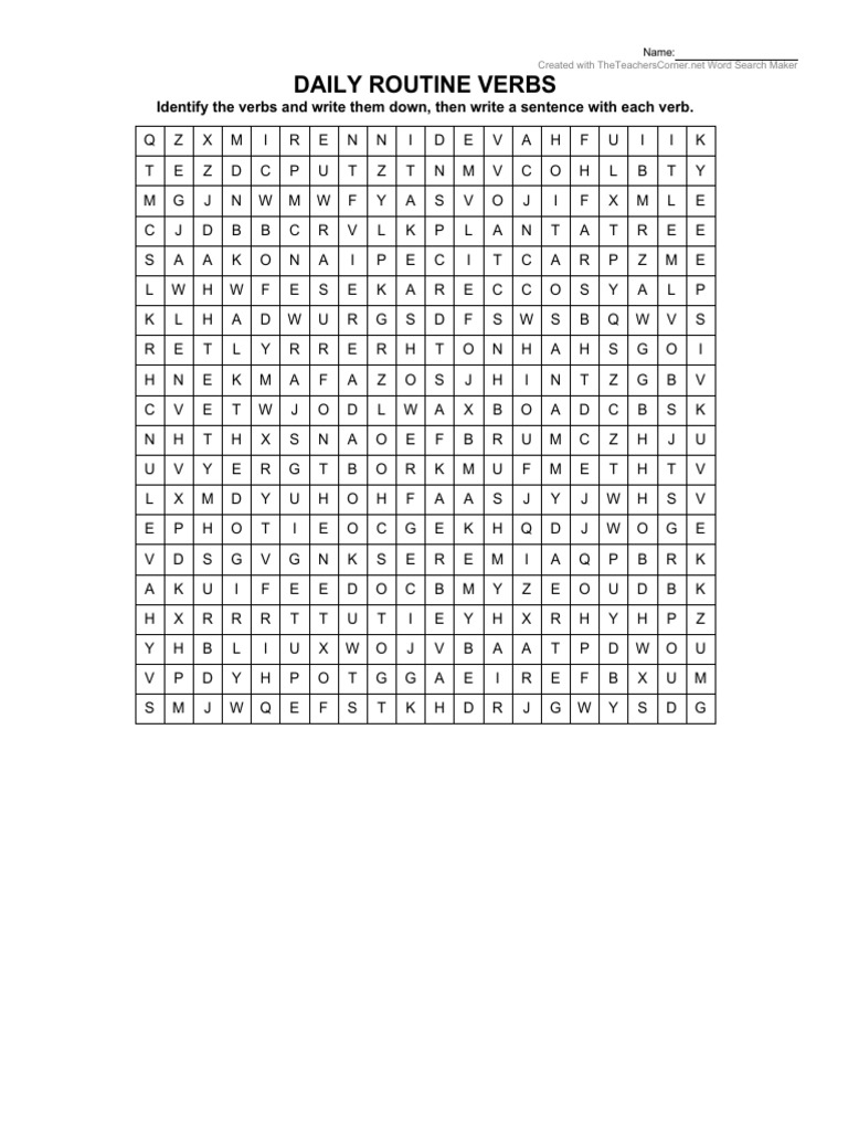 Daily Routine Crossword