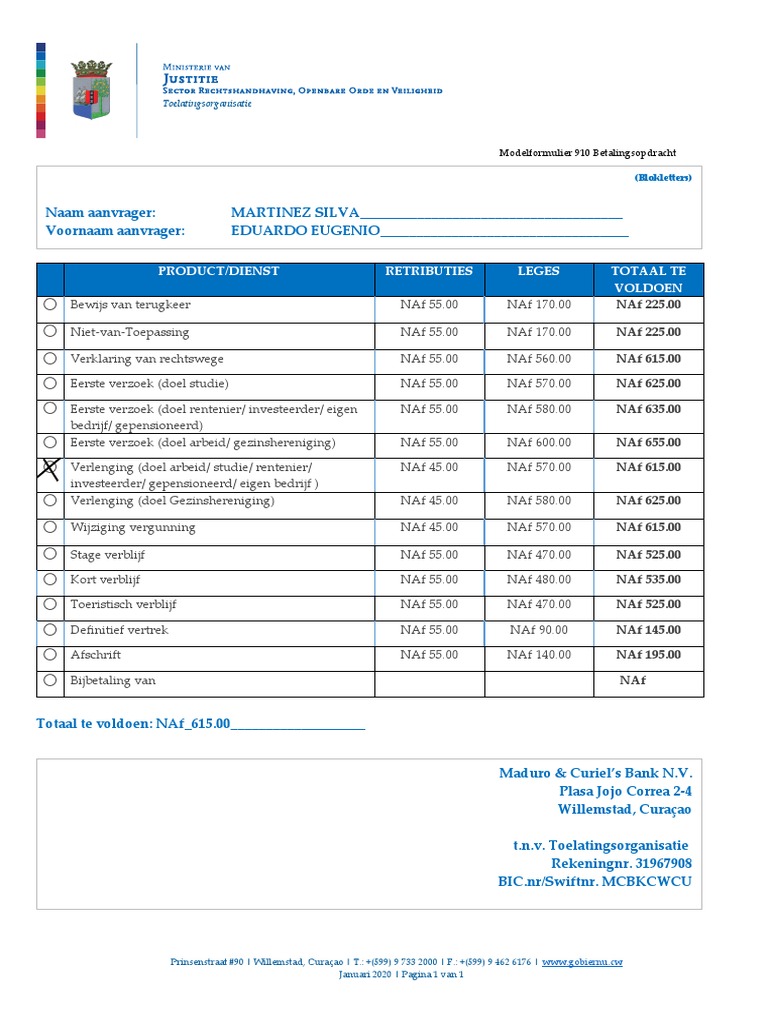 Modelformulier 910 Betalingsopdracht | PDF