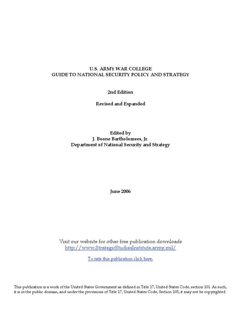 U.S. Army War College Guide To National Security Policy and Strategy ...