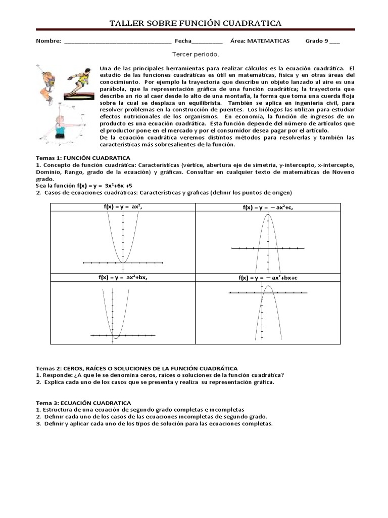 Taller Recuperación-Sobre-Func.-Cuadratica | PDF | Ecuación cuadrática | Ecuaciones