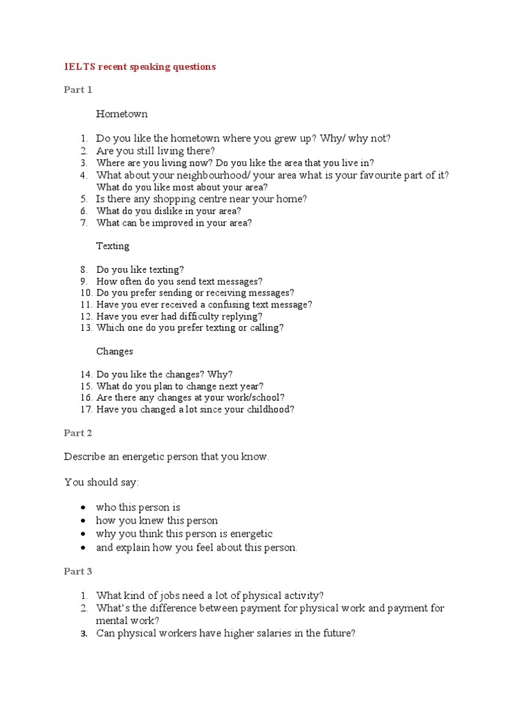 IELTS Speaking Questions Guide | PDF
