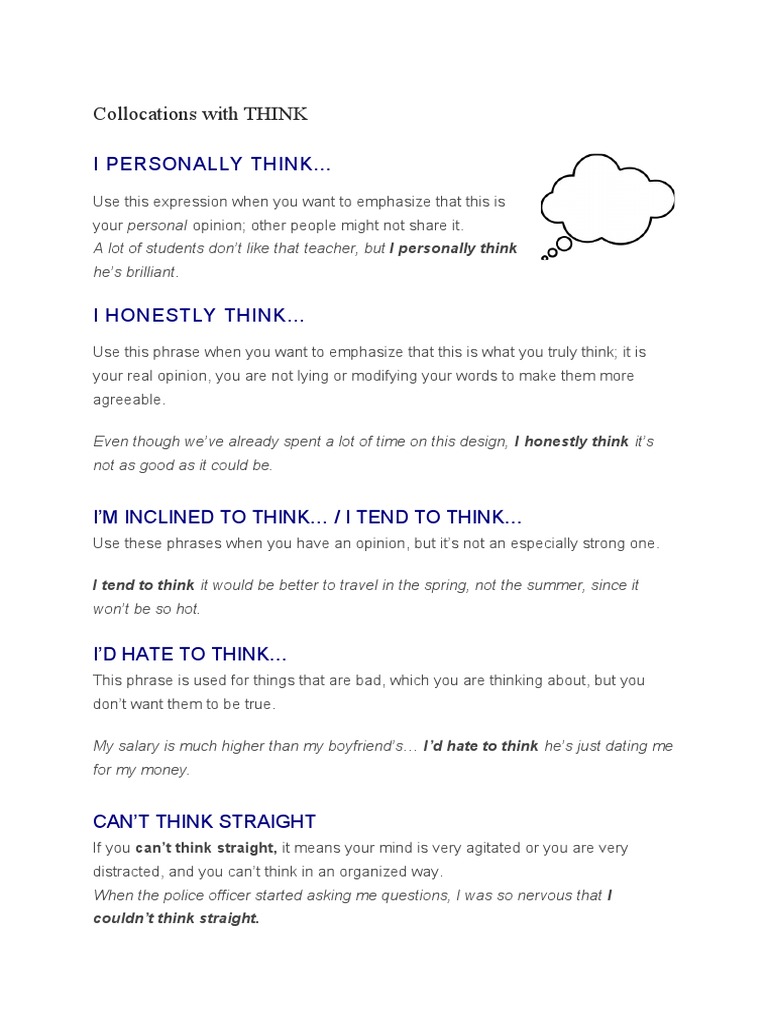 Collocations With THINK | PDF | Psychological Concepts | Cognition