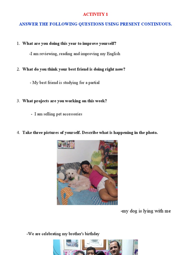 Present Continuous Activity Questions | PDF
