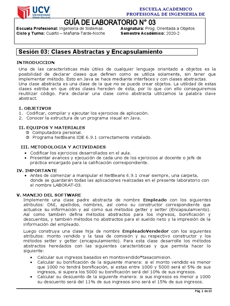 Clases Abstractas y Encapsulamiento en Java | PDF | Objeto (informática) | Programa de computadora