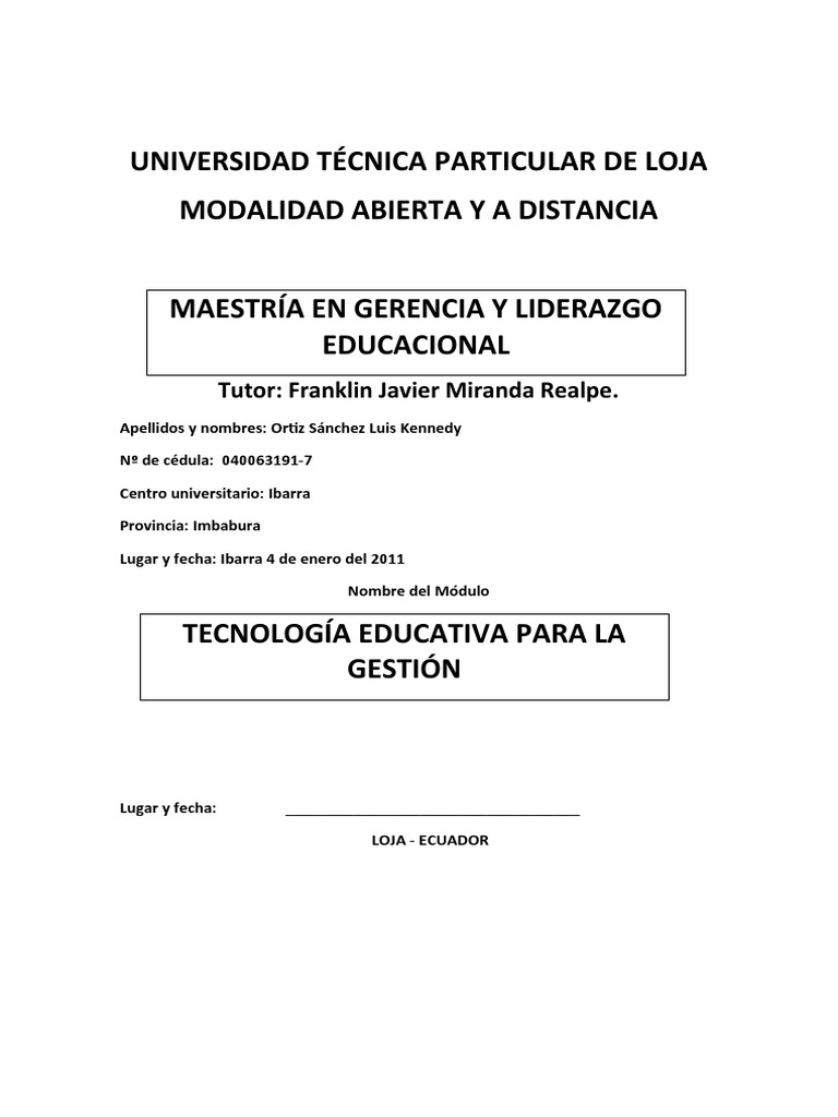 Caràtula para Trabajos de Utpl | PDF