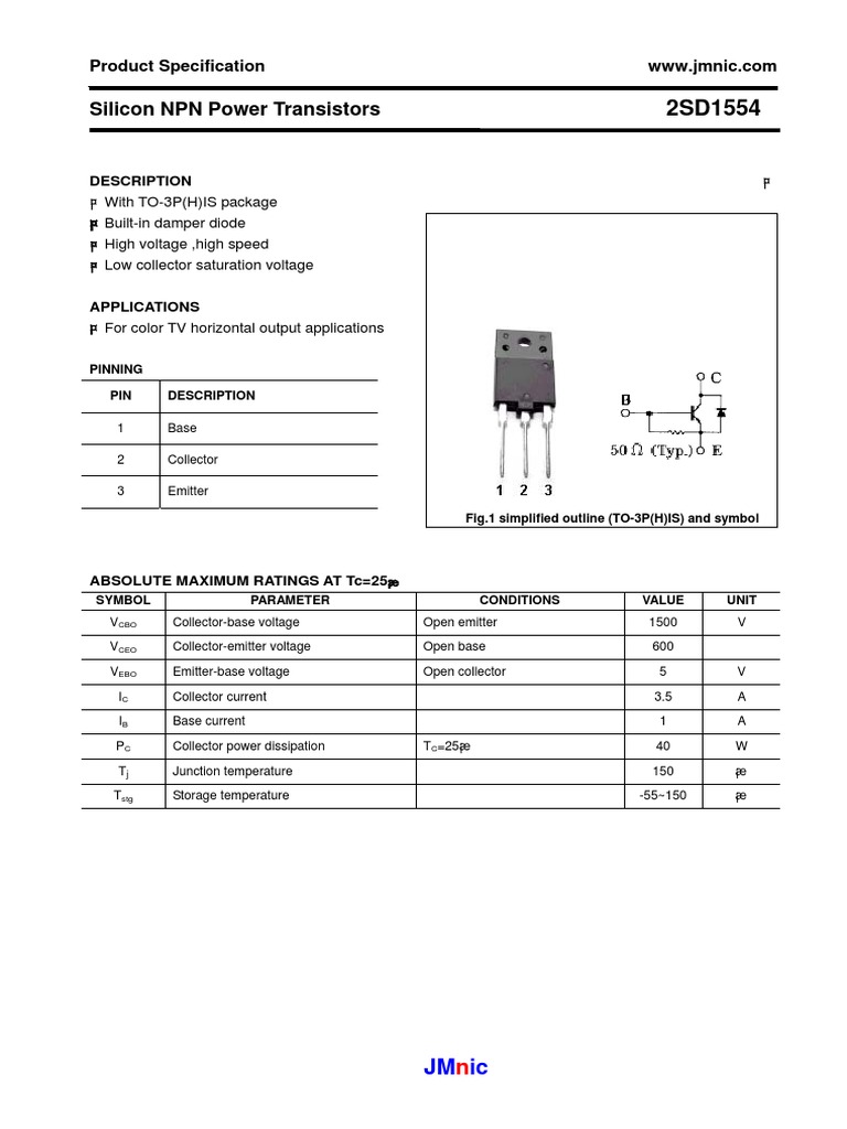 2SD1554 Transistor Specifications | PDF | Bipolar Junction Transistor ...
