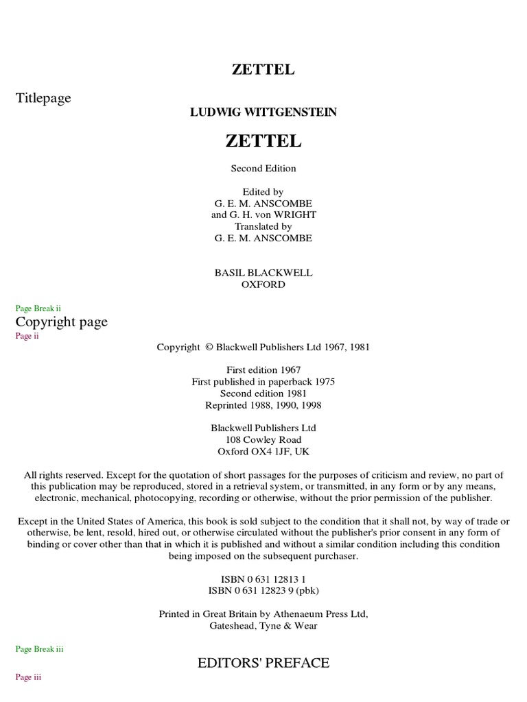 WTT - Zettel | PDF | Consciousness | Thought
