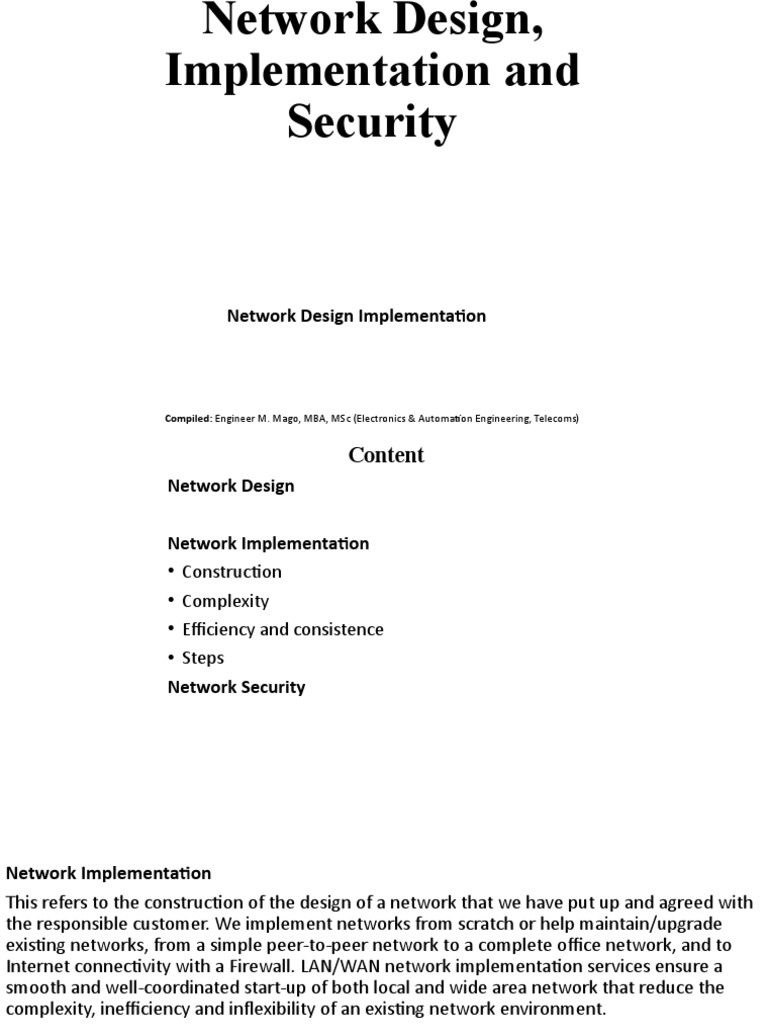 Network Design Implementation: Compiled: Engineer M. Mago, Mba, MSC ...