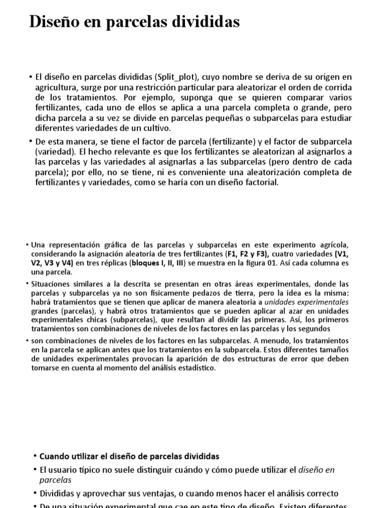 Diseño en Parcelas Divididas | PDF | Análisis de variación | Estadísticas