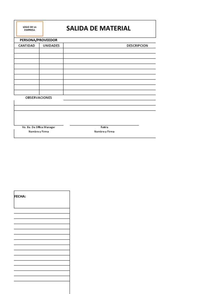 Formulario De Salida De Material Pdf