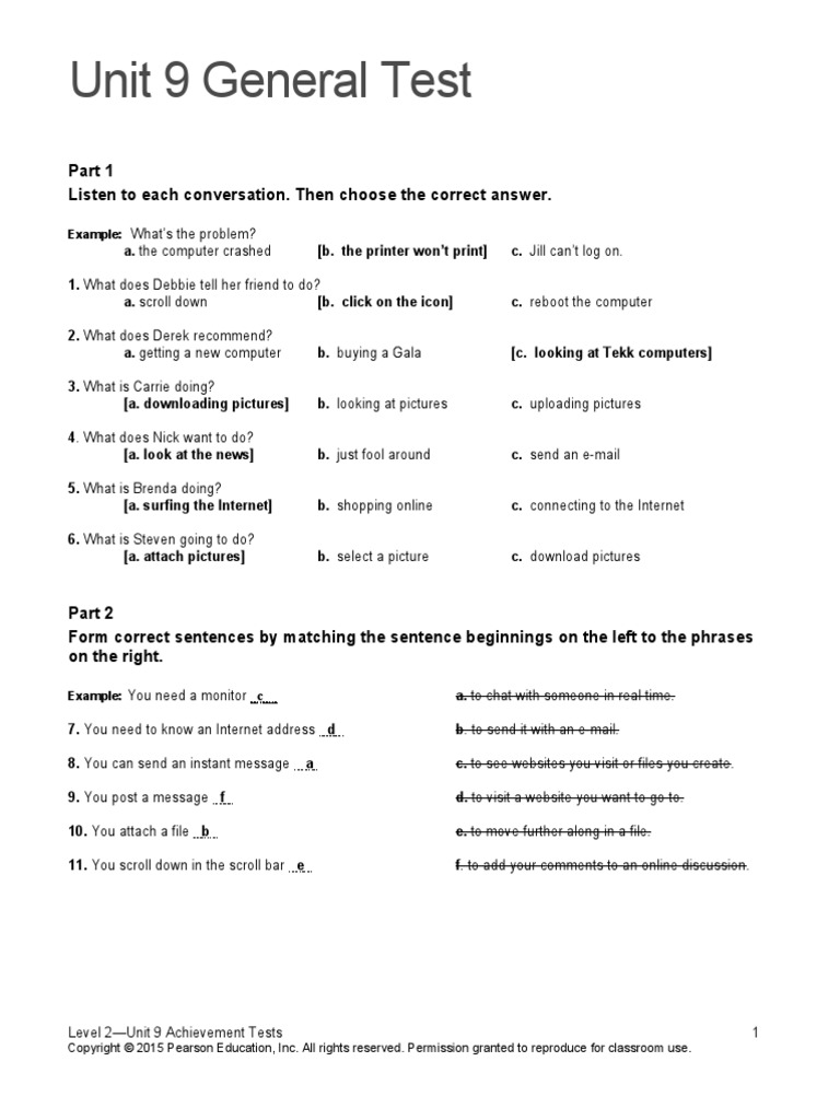 Unit 9 General Test: Listen To Each Conversation. Then Choose The ...