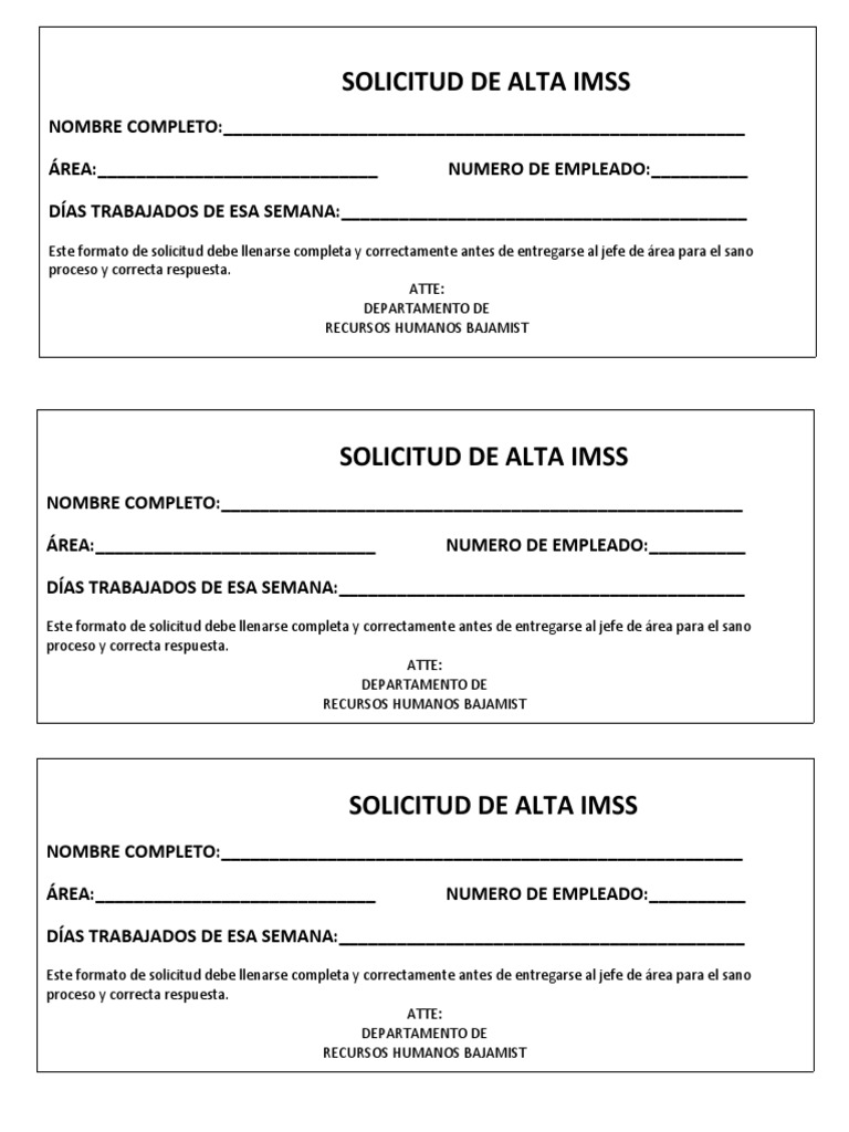 Ejemplo de Formato Solicitud de Alta Imss | PDF
