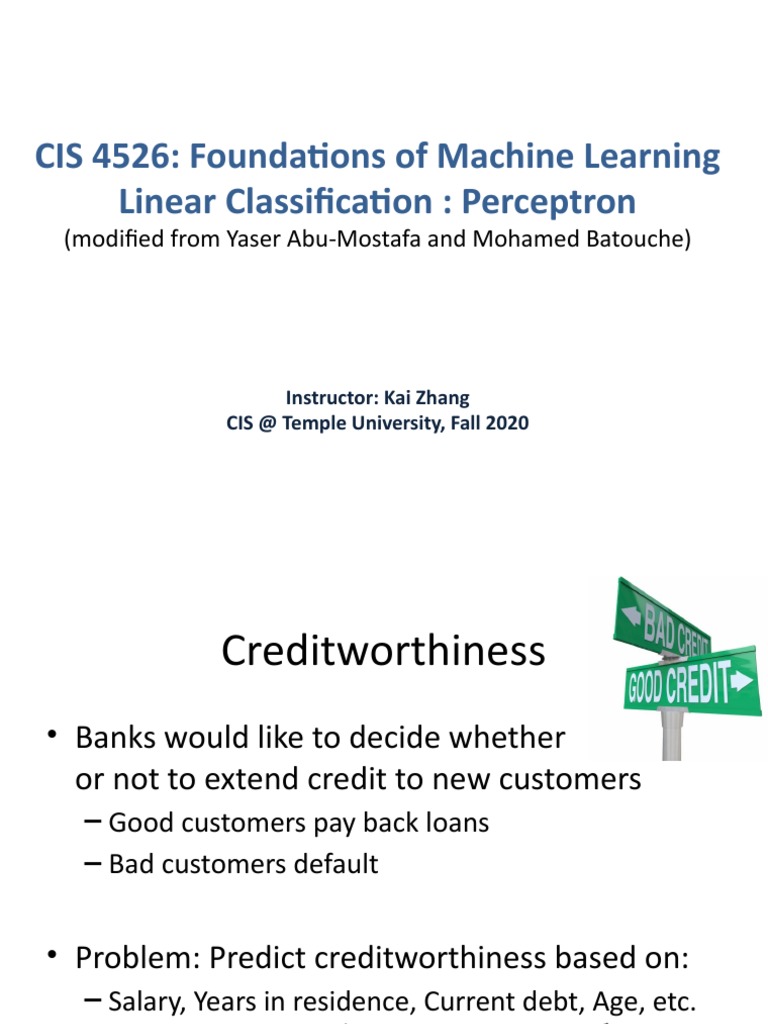 CIS 4526: Foundations of Machine Learning Linear Classification: Perceptron | PDF | Statistical ...