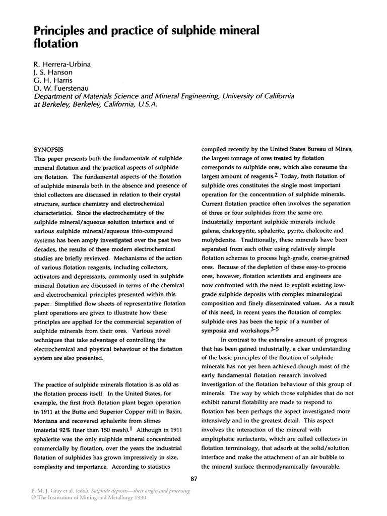 Principles and Practice of Sulphide Mineral Flotation: R. Herrera ...
