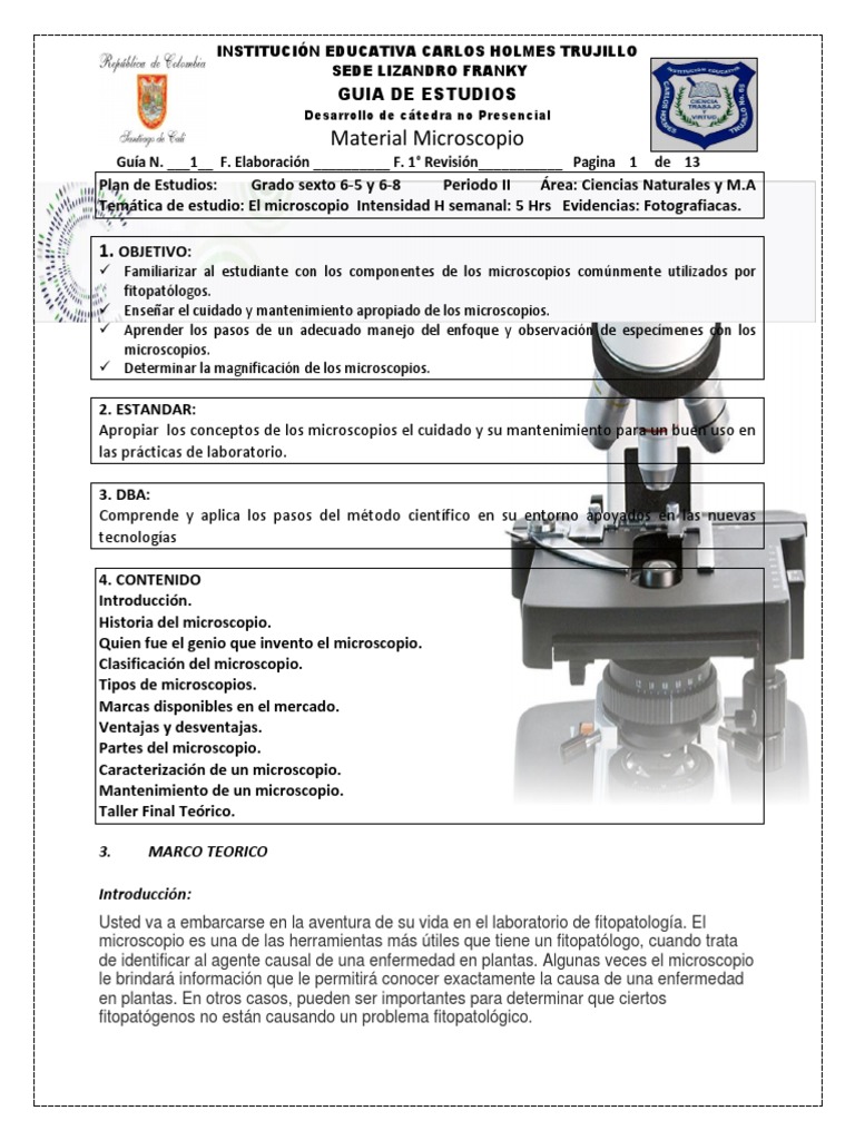 1-Guia-1 El Microscopio | PDF | Lente de la cámara | Microscopio