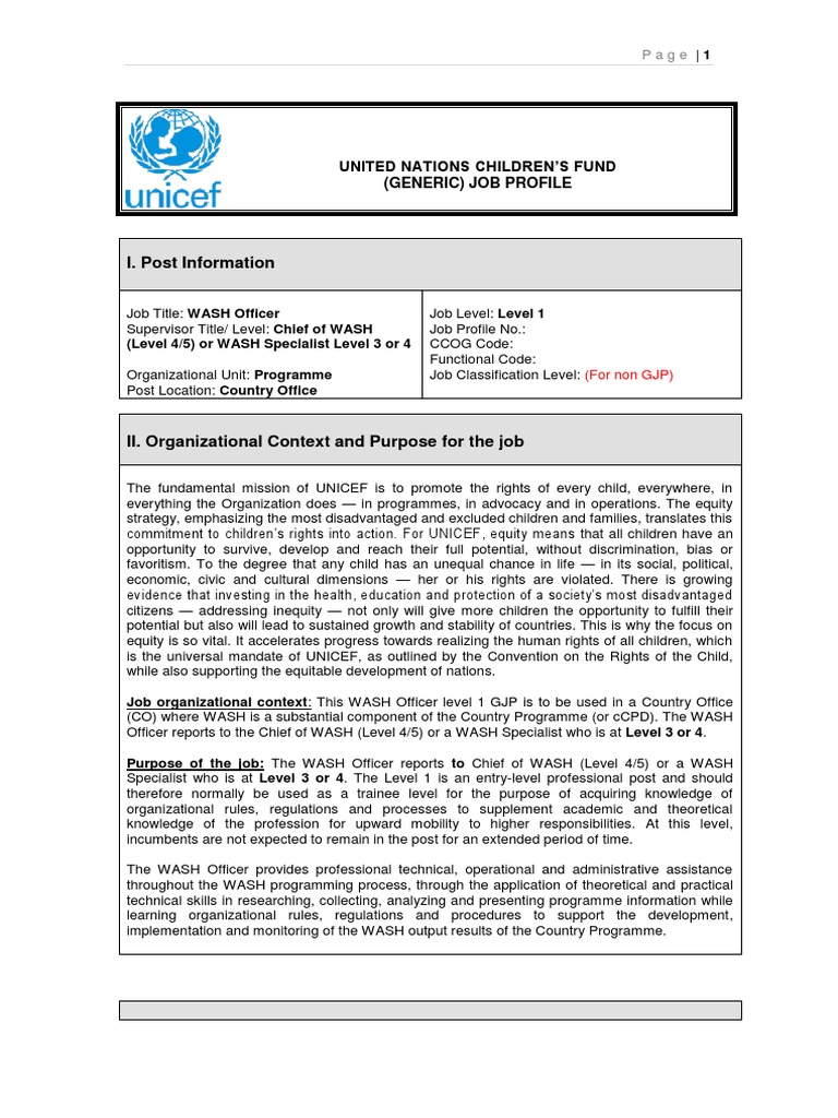 Wash Program Officer Job Description – SDYEM