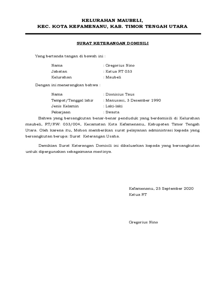 Format Baru Surat Keterangan Domisili Dari Desa | PDF Format Baru Surat Keterangan Domisili Dari Desa | PDF