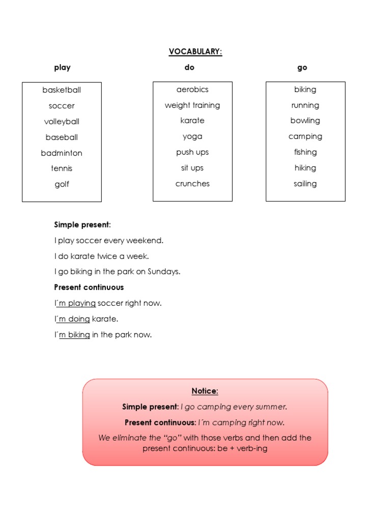Vocabulary: Play Do Go | PDF