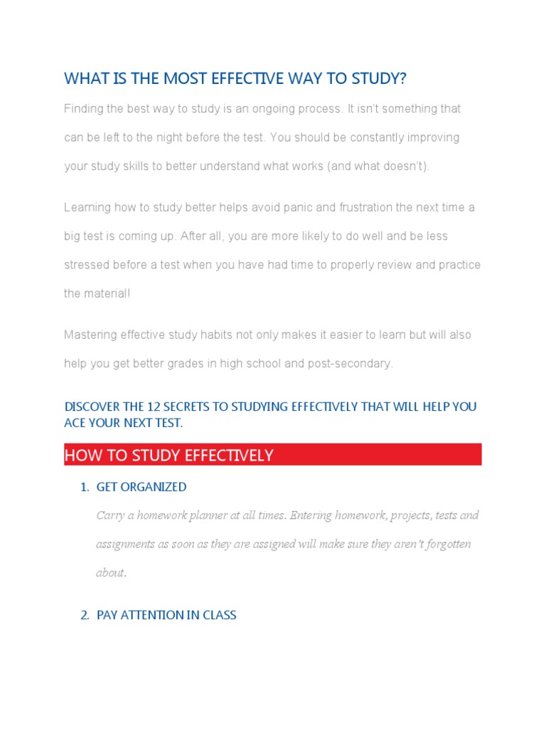 What Is The Most Effective Way To Study | PDF | Homework | Memory